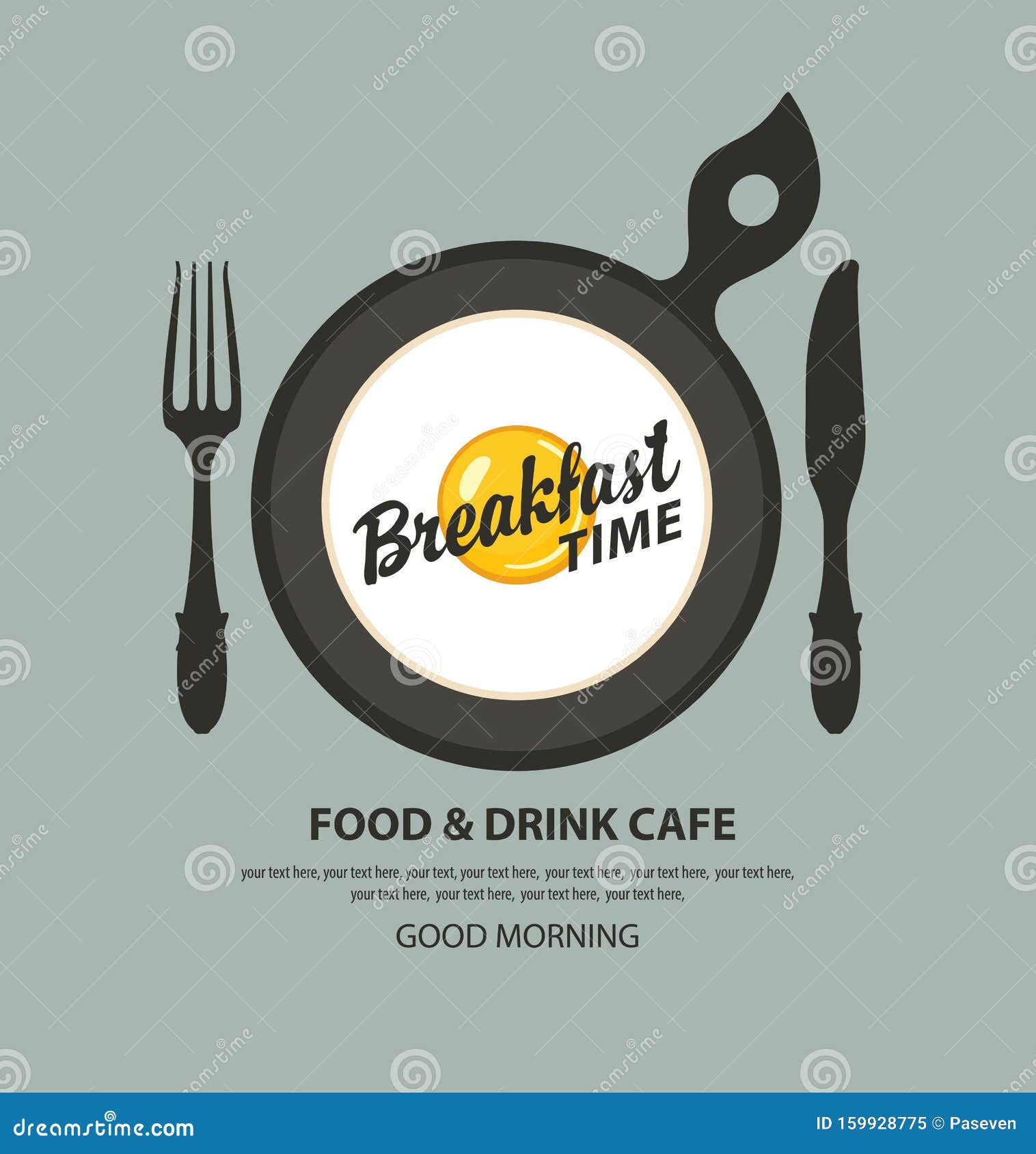 Breakfast Banner with Fried Egg, Fork and Knife Stock Vector ...