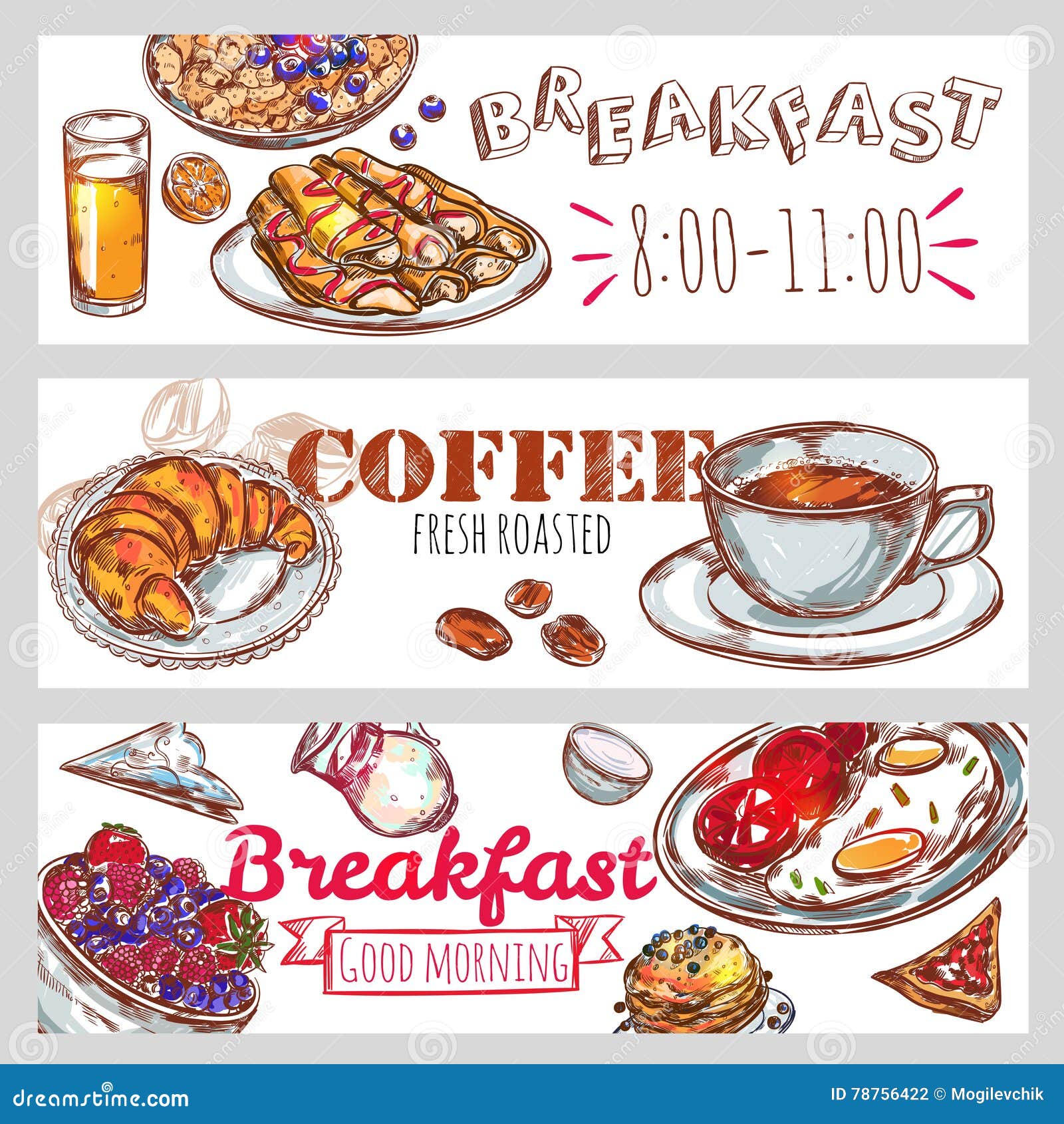 Breakfast Banner Design. Morning Food And Hot Drinks Menu Vector ...