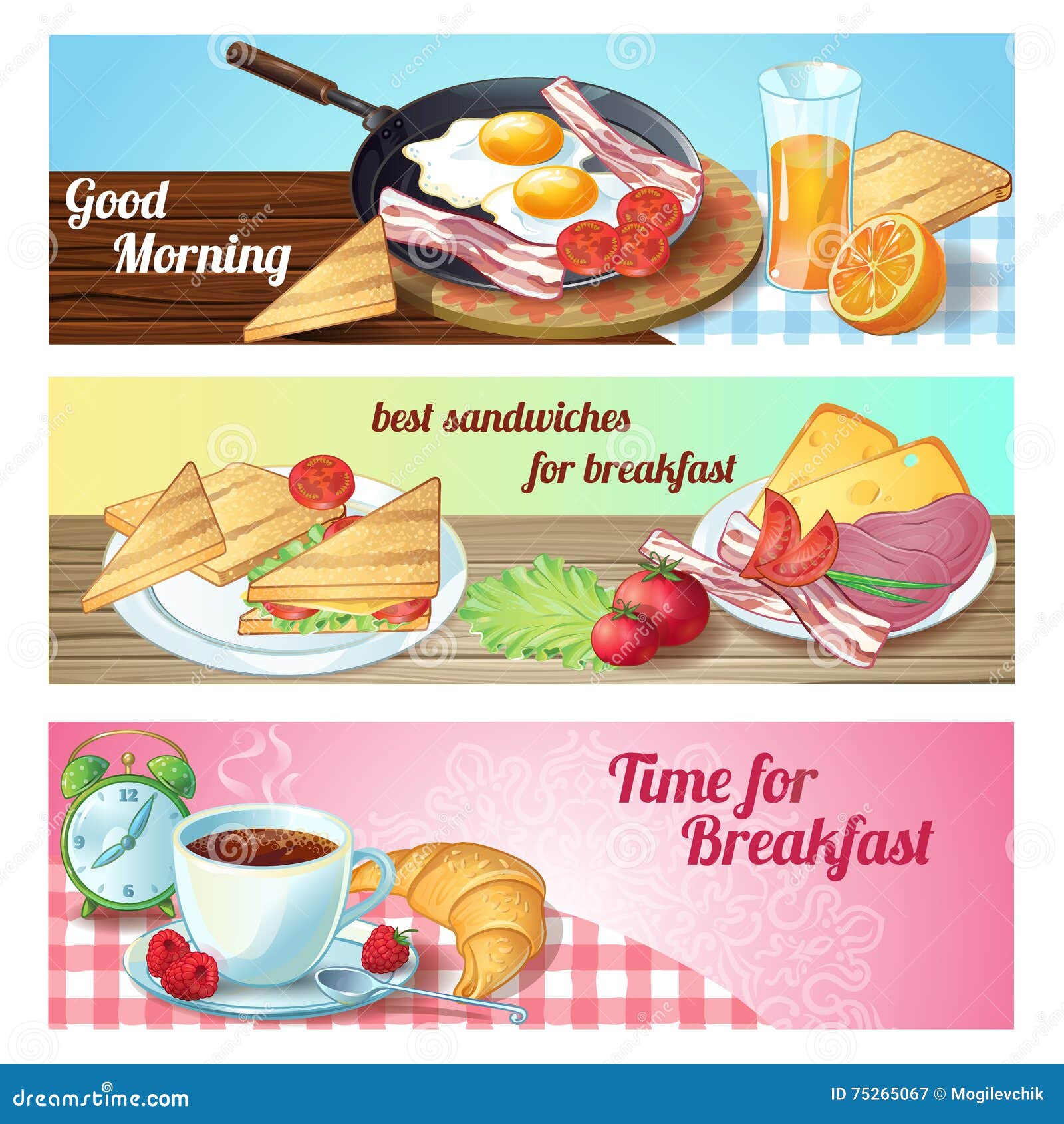 Breakfast Banner On Chalkboard. Morning Food And Hot Drinks Menu Vector ...