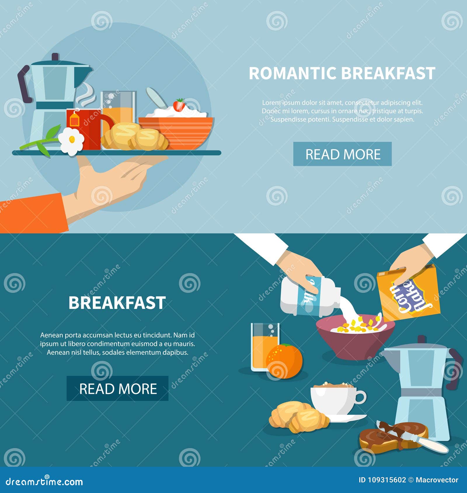 Breakfast Banners Set stock vector. Illustration of horizontal - 109315602