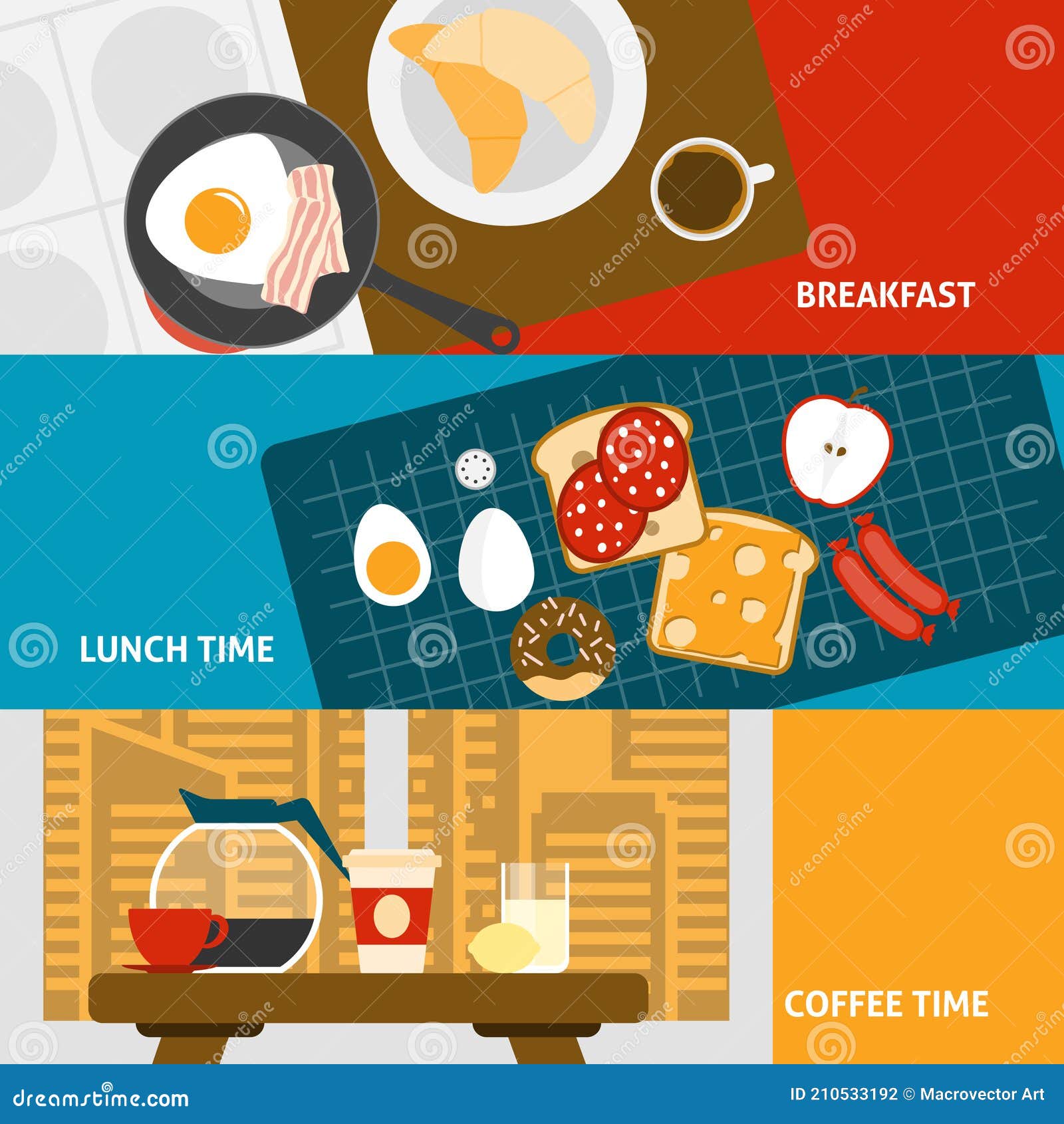 Breakfast banners set stock vector. Illustration of donut - 210533192