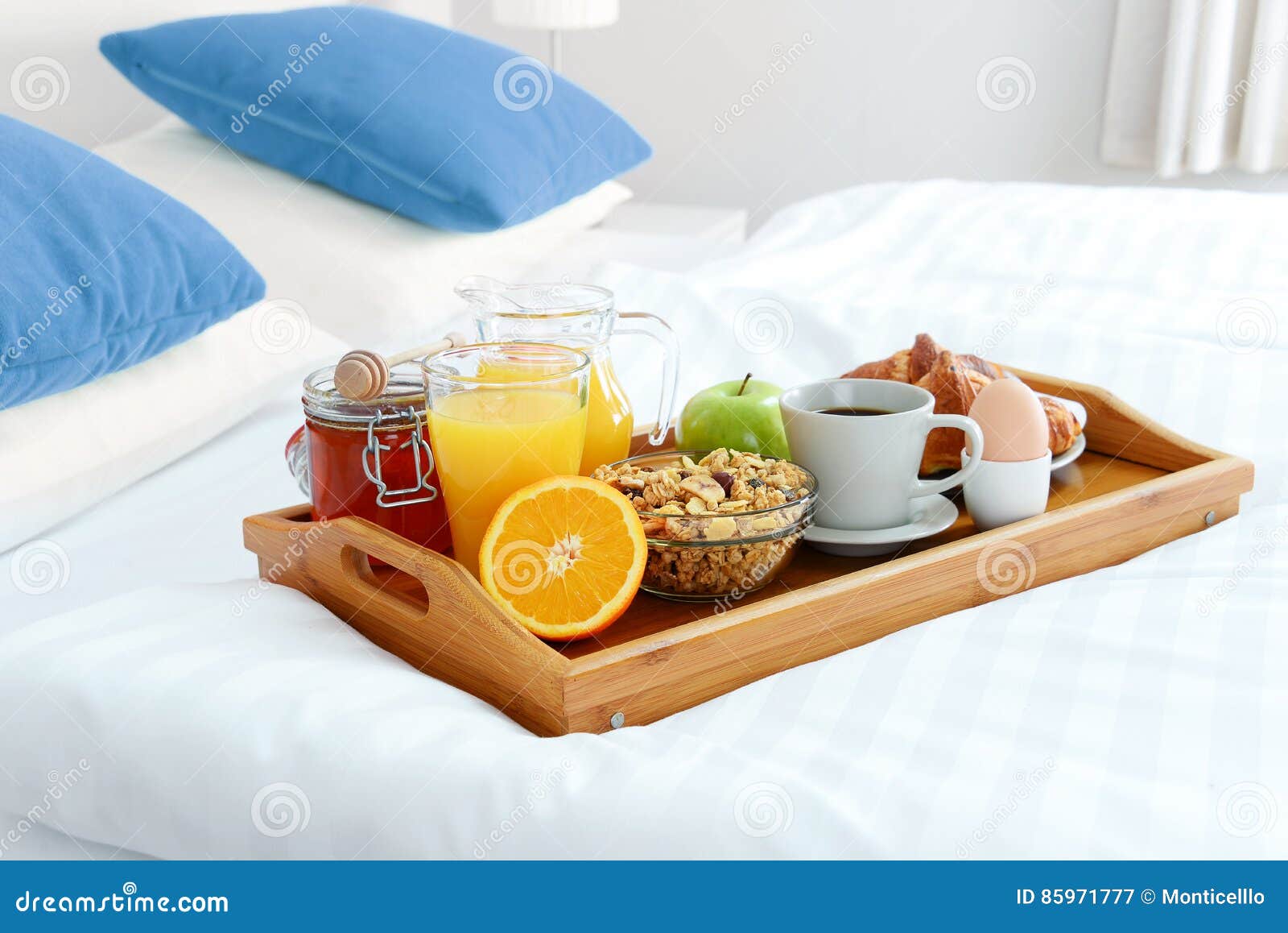 Breakfast in Bed in Hotel Room. Stock Image - Image of apartment, bread ...