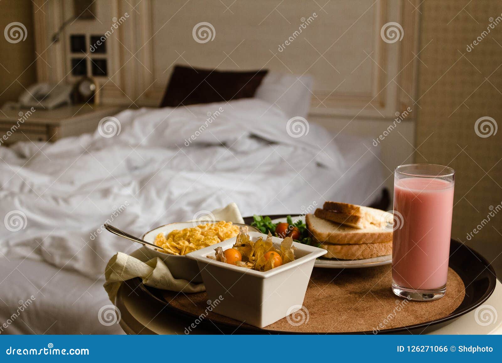 Breakfast in Bed in Hotel Room. Accommodation Stock Photo - Image of ...