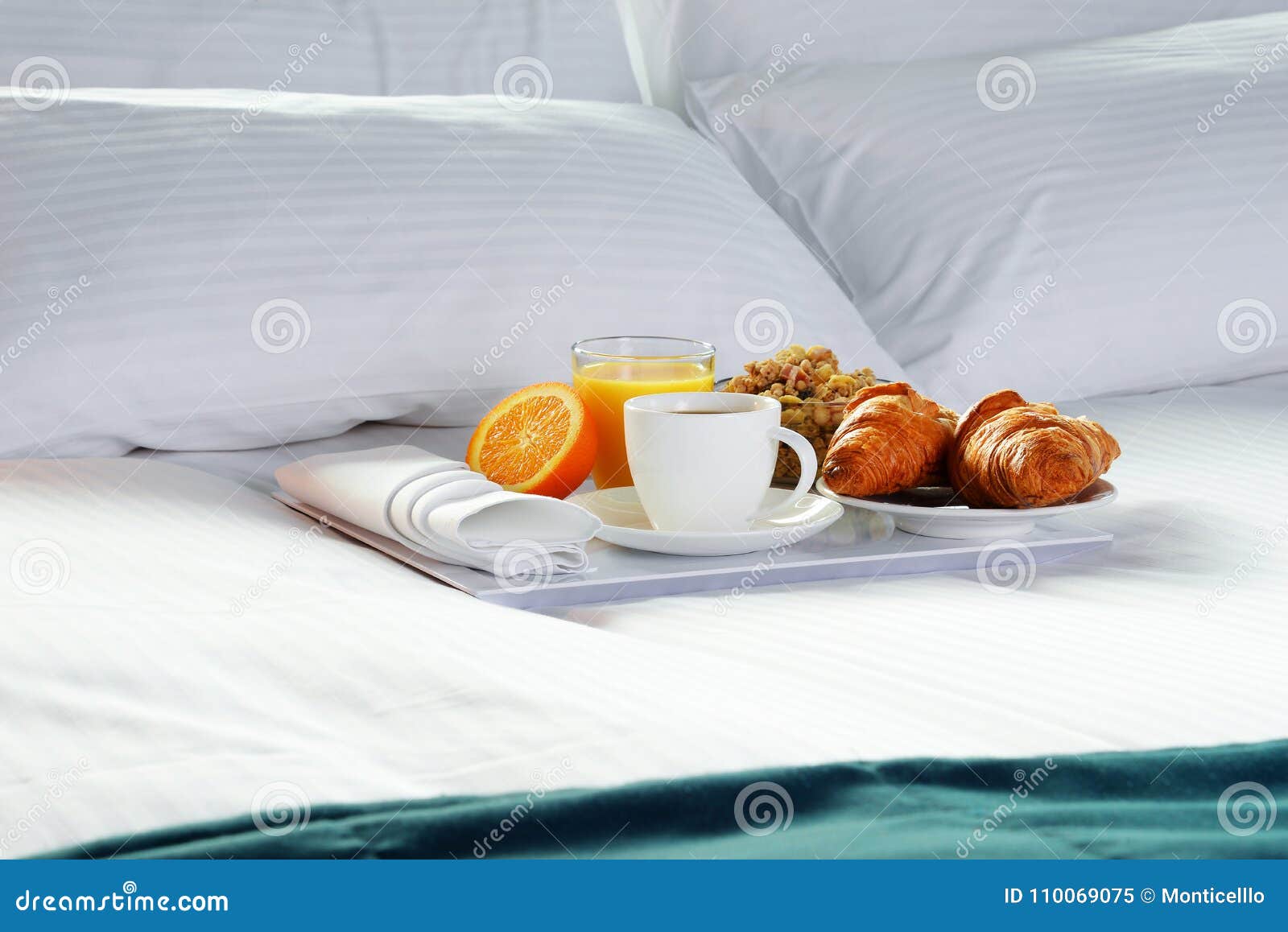 Breakfast in Bed in Hotel Room. Stock Image - Image of eating, clean ...