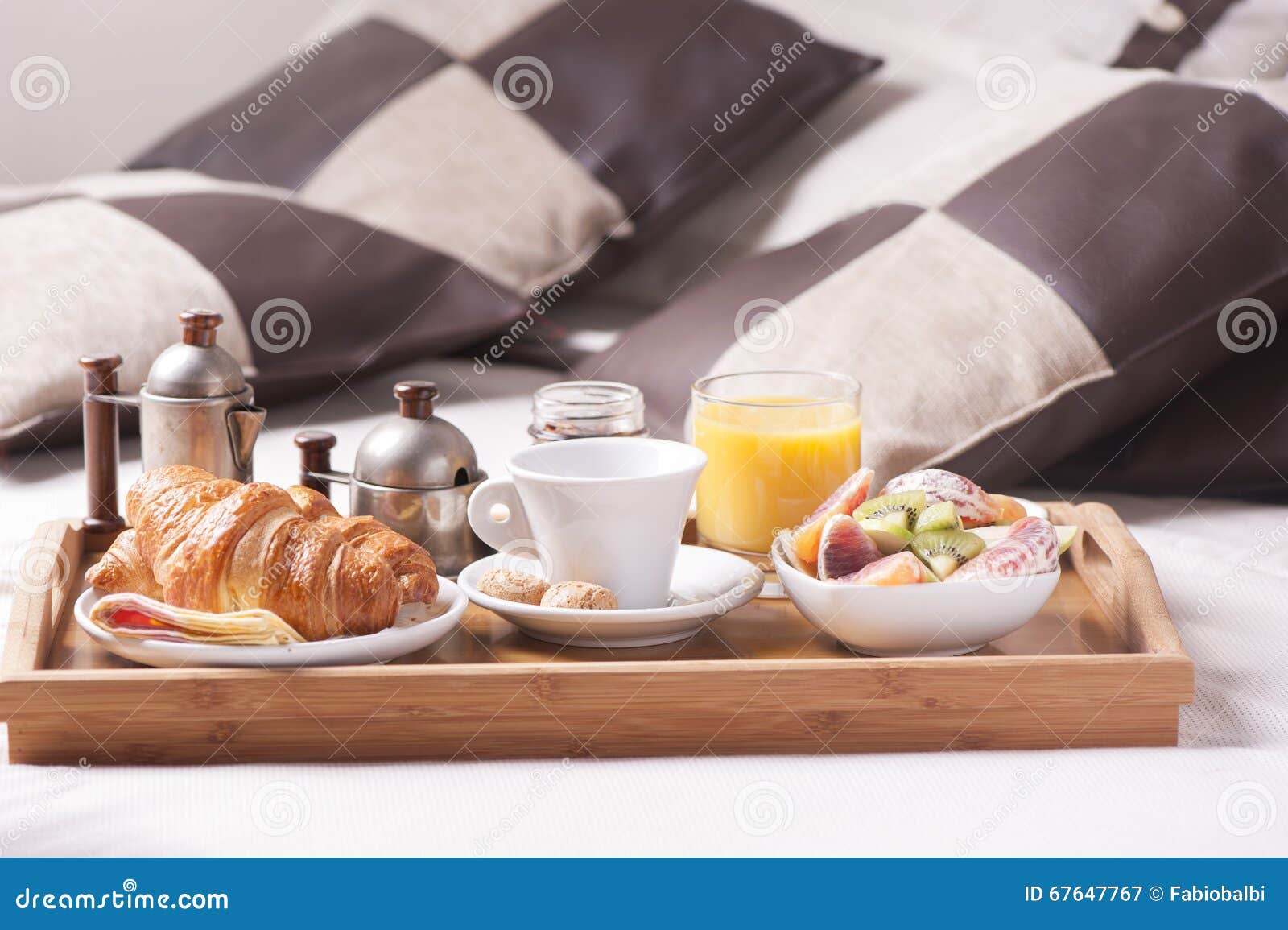 Breakfast on a Bed in a Hotel Room Stock Image - Image of beverage ...