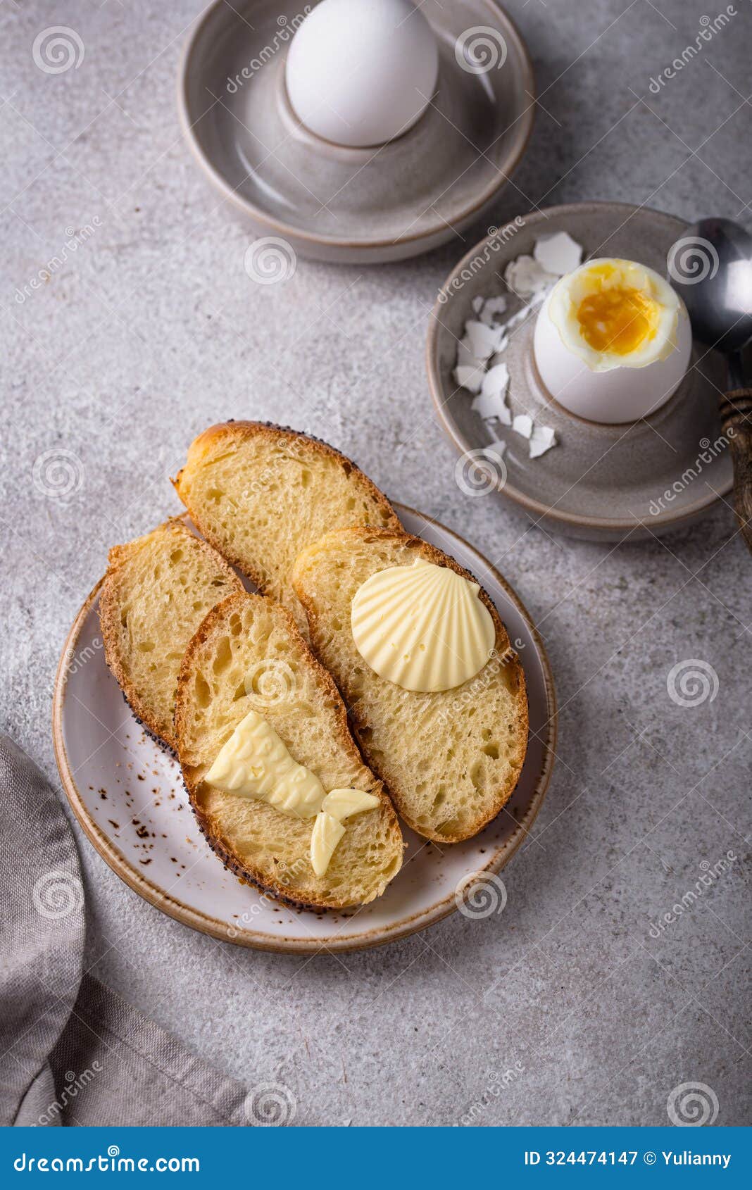 Breakfast with Boiled Eggs, Bread and Butter Stock Image - Image of healthy, fresh: 324474147