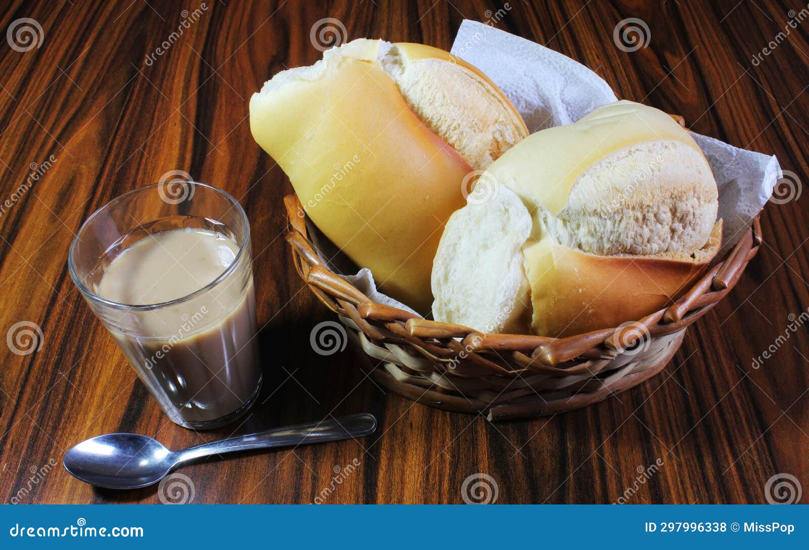 Breakfast in Brazil with Bread and Latte Glass Stock Photo - Image of ...