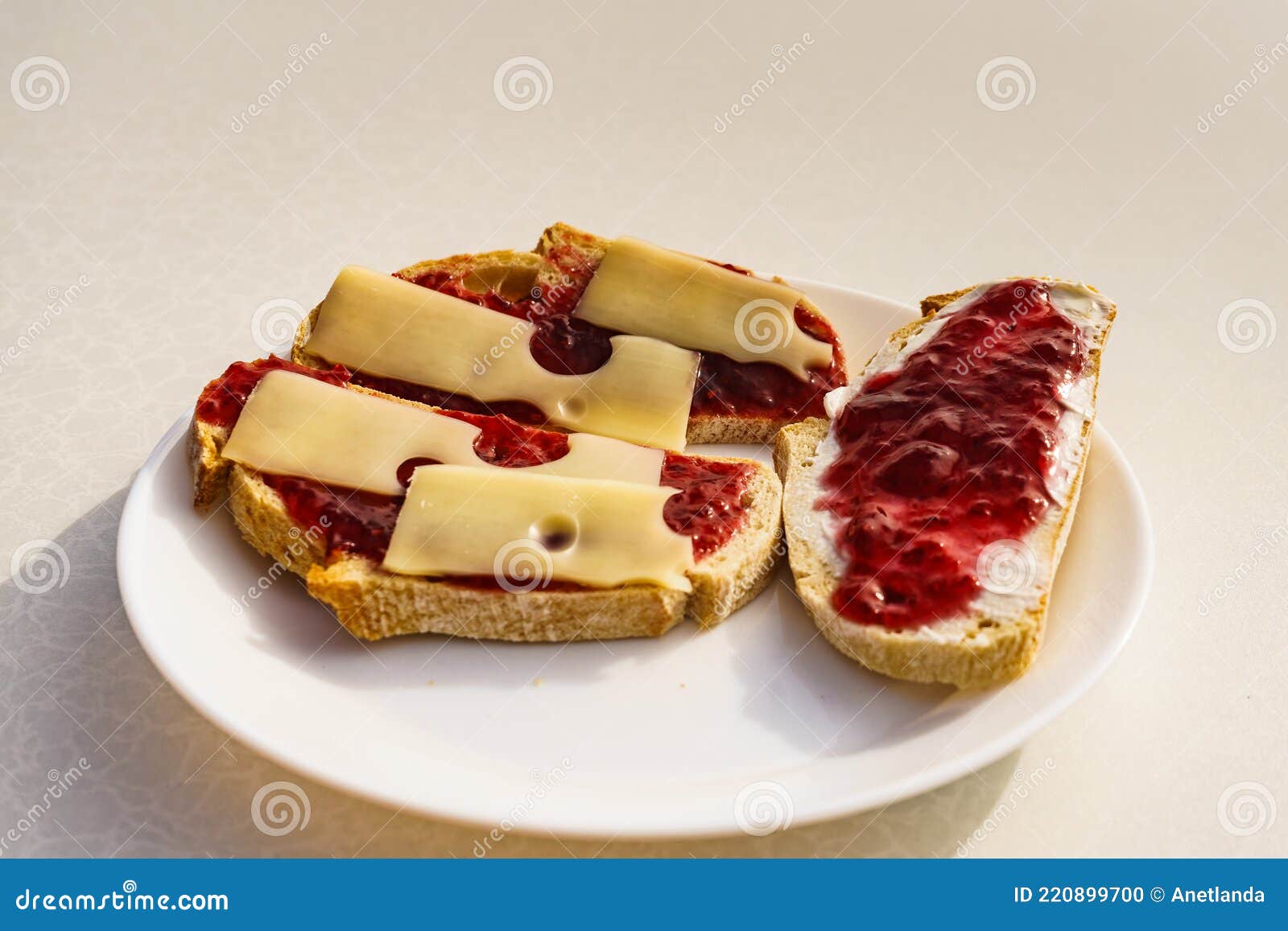 Breakfast. Bread Slices with Jam and Cheese Stock Photo - Image of ...