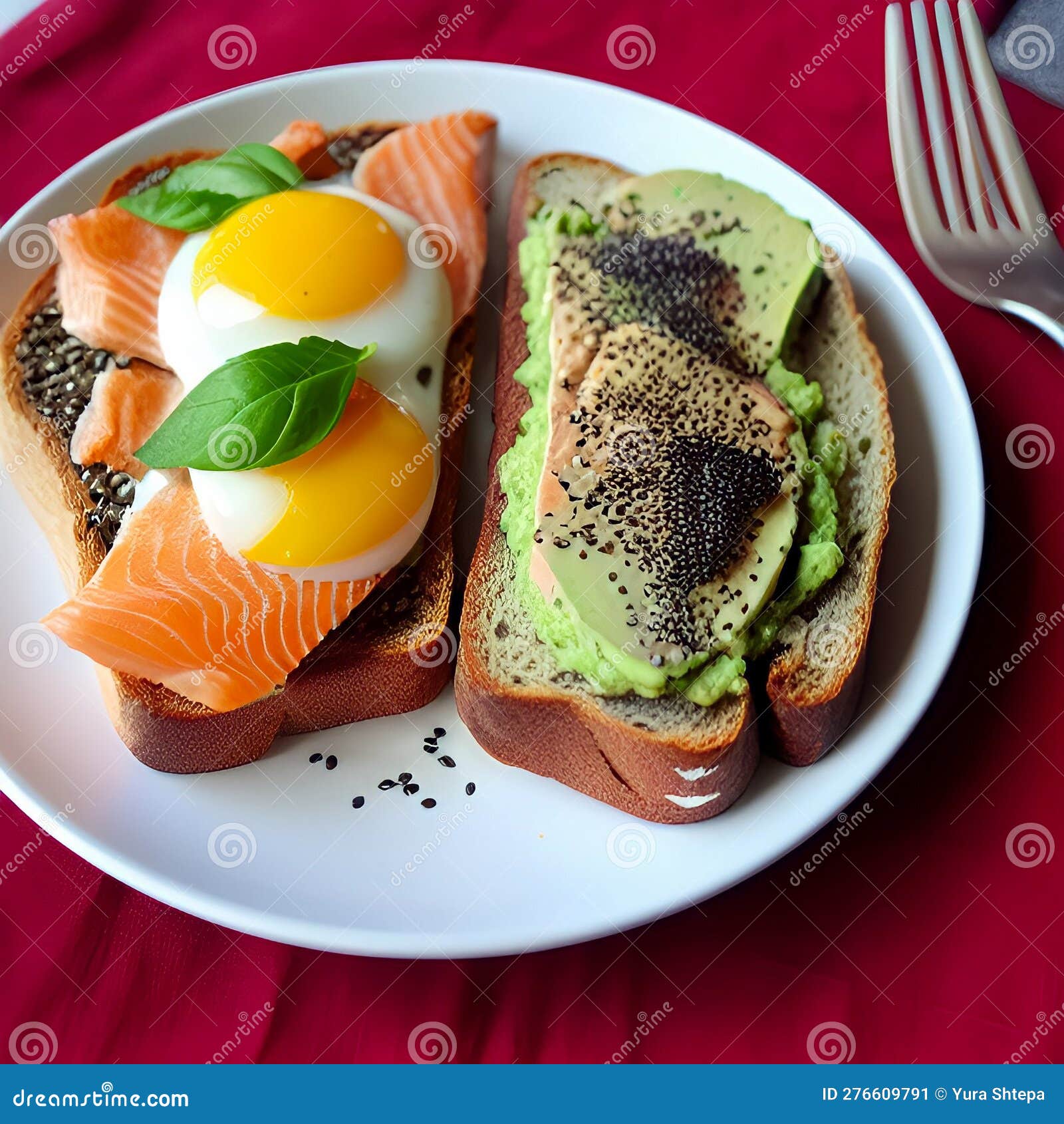 Breakfast. Bread Toasts with Eggs, Spinach, Avocado and Slightly Salted ...