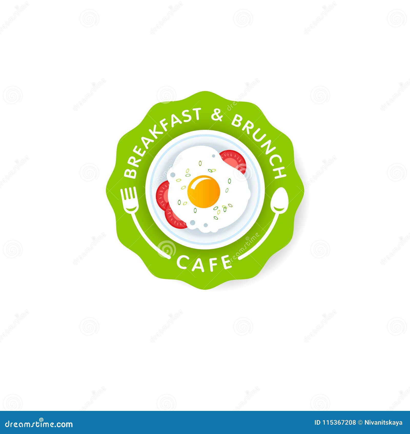 Breakfast and Brunch Cafe Logo. Fried Egg and Vegetables on a White ...