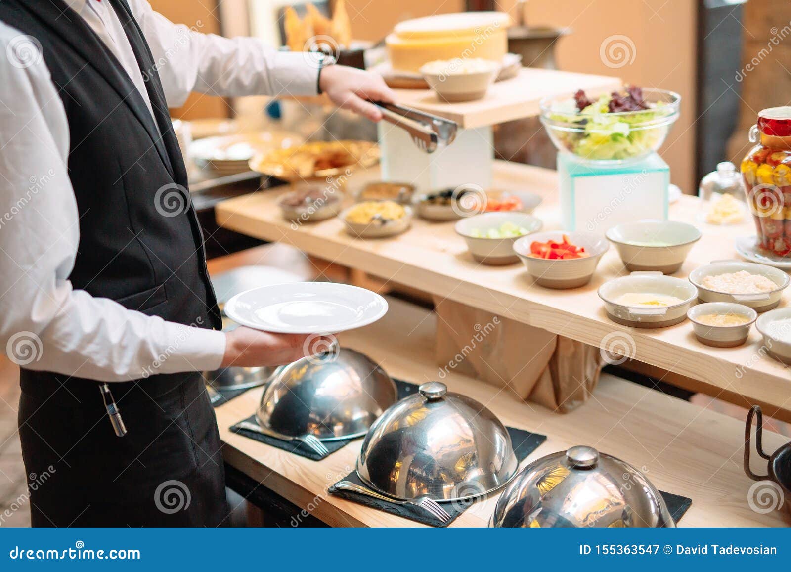 Buffet Breakfast At A Chinese Hotel. Blurry Background Of Food Trays ...