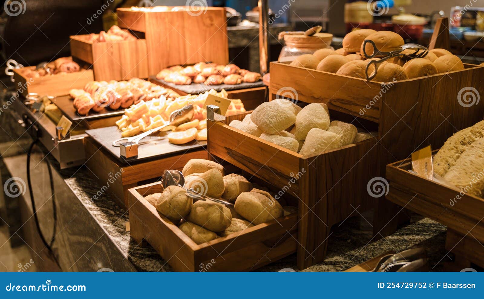 Breakfast Buffet in a Luxury Hotel, Bread Corner with Croisant Muffin ...