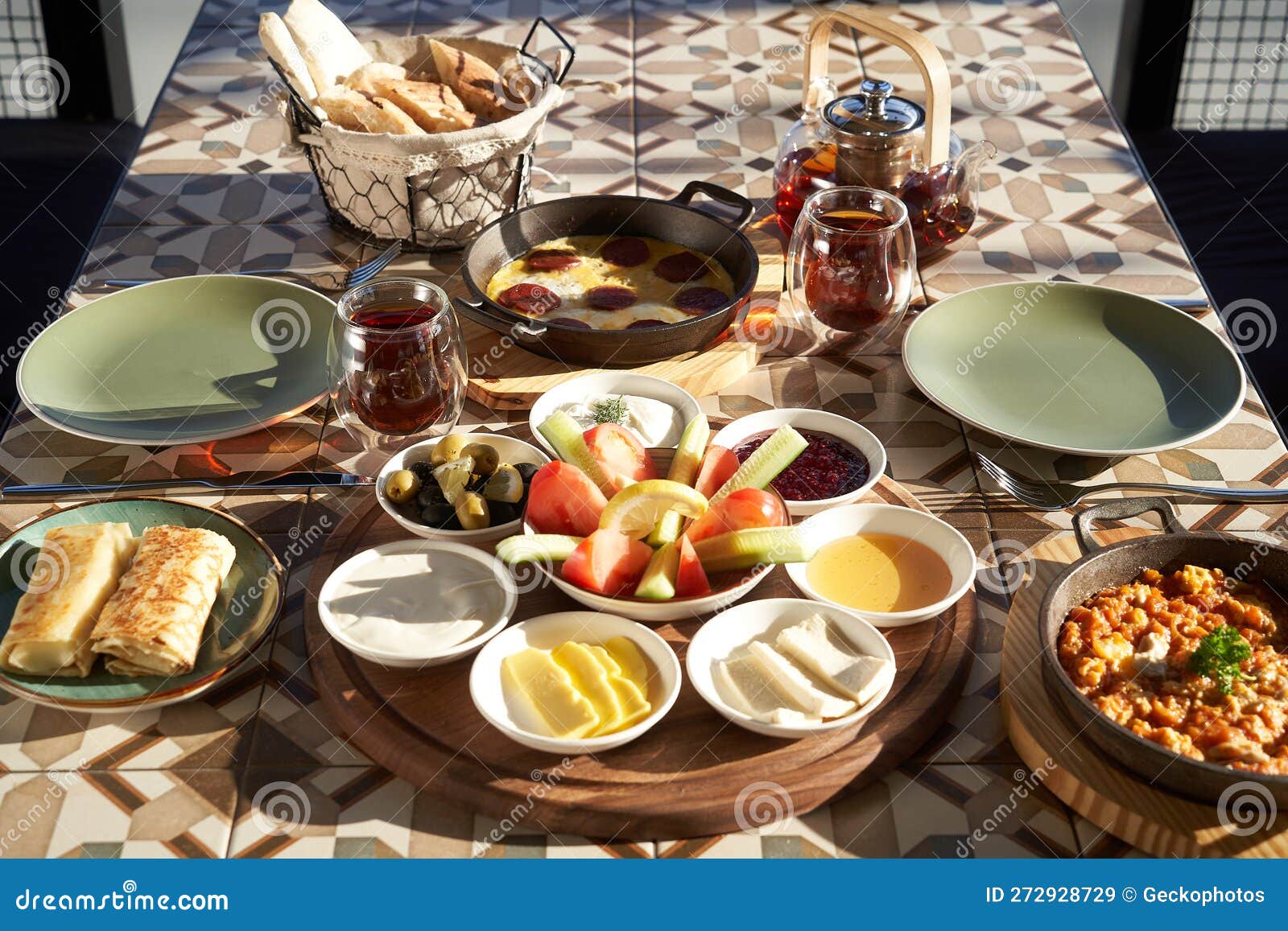 Breakfast Buffet Table with Assorted Food and Drinks Stock Image ...