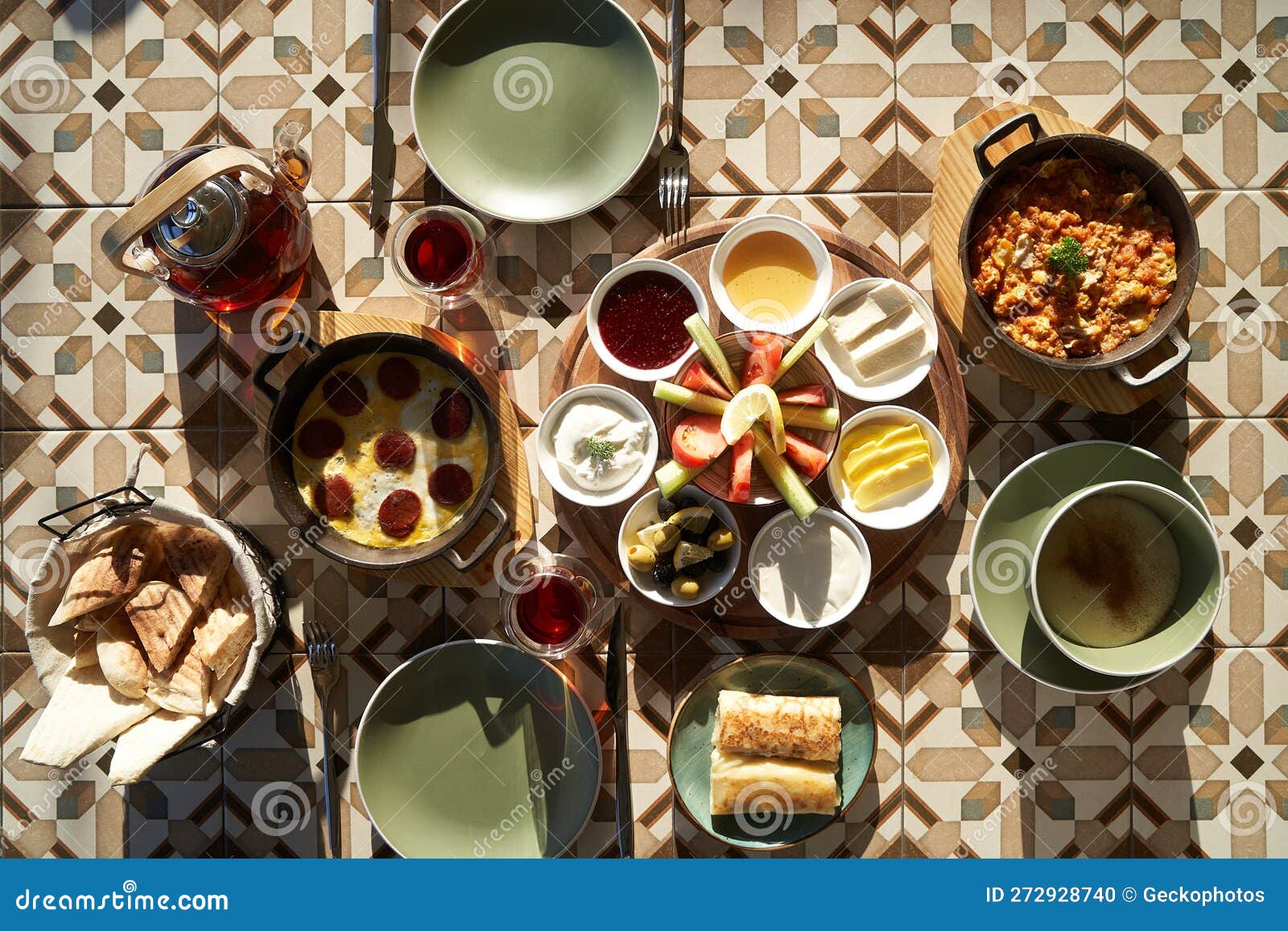 Breakfast Buffet Table with Assorted Food and Drinks Stock Photo ...