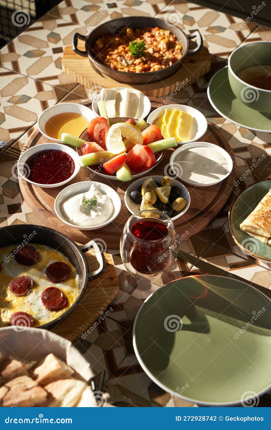 Breakfast Buffet Table with Assorted Food and Drinks Stock Photo ...