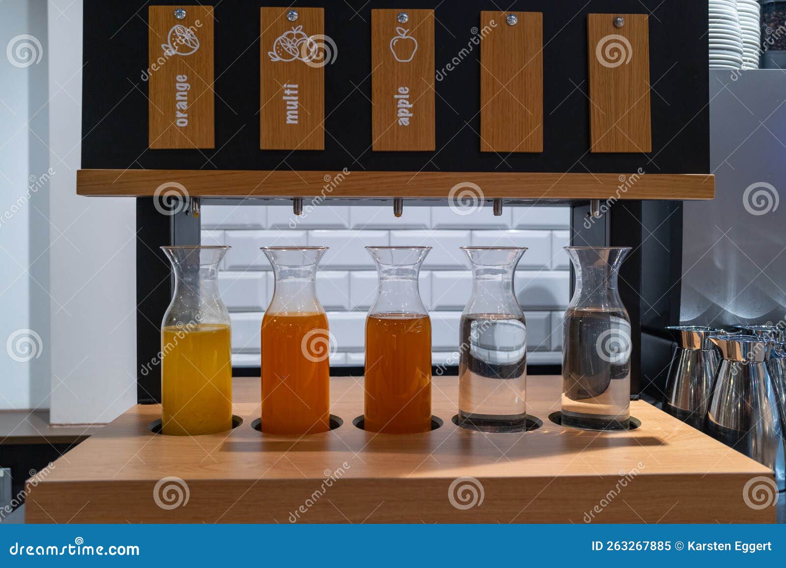 On a Breakfast Buffet There are Different Juices and Water Ready Stock ...