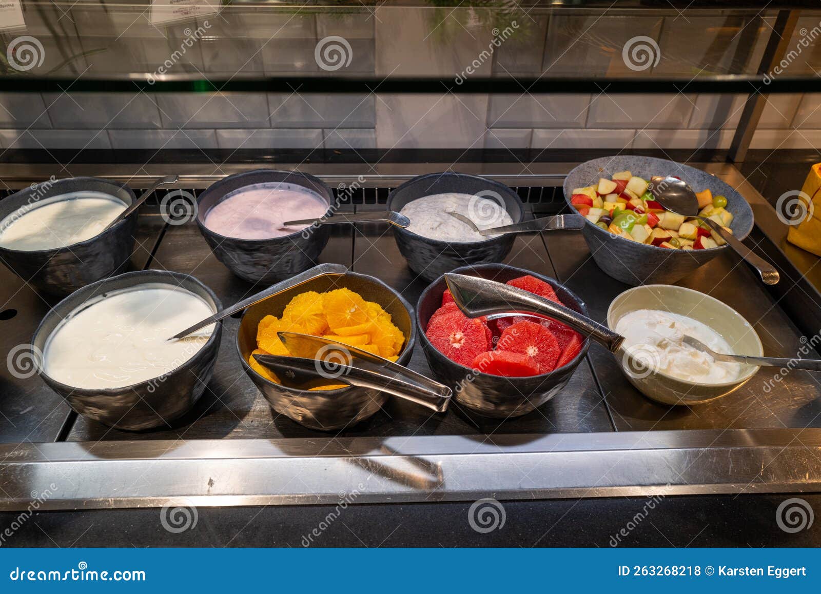 On a Breakfast Buffet There are Different Kinds of Yogurt and Fruit ...