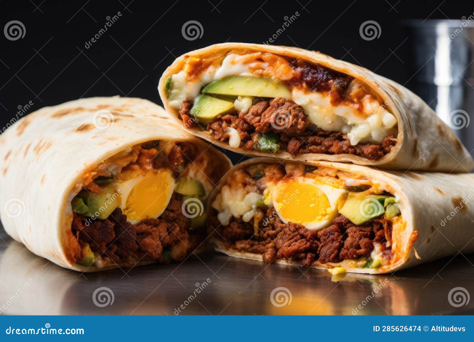 Breakfast Burrito Cut in Half, Revealing Filling Stock Photo - Image of ...