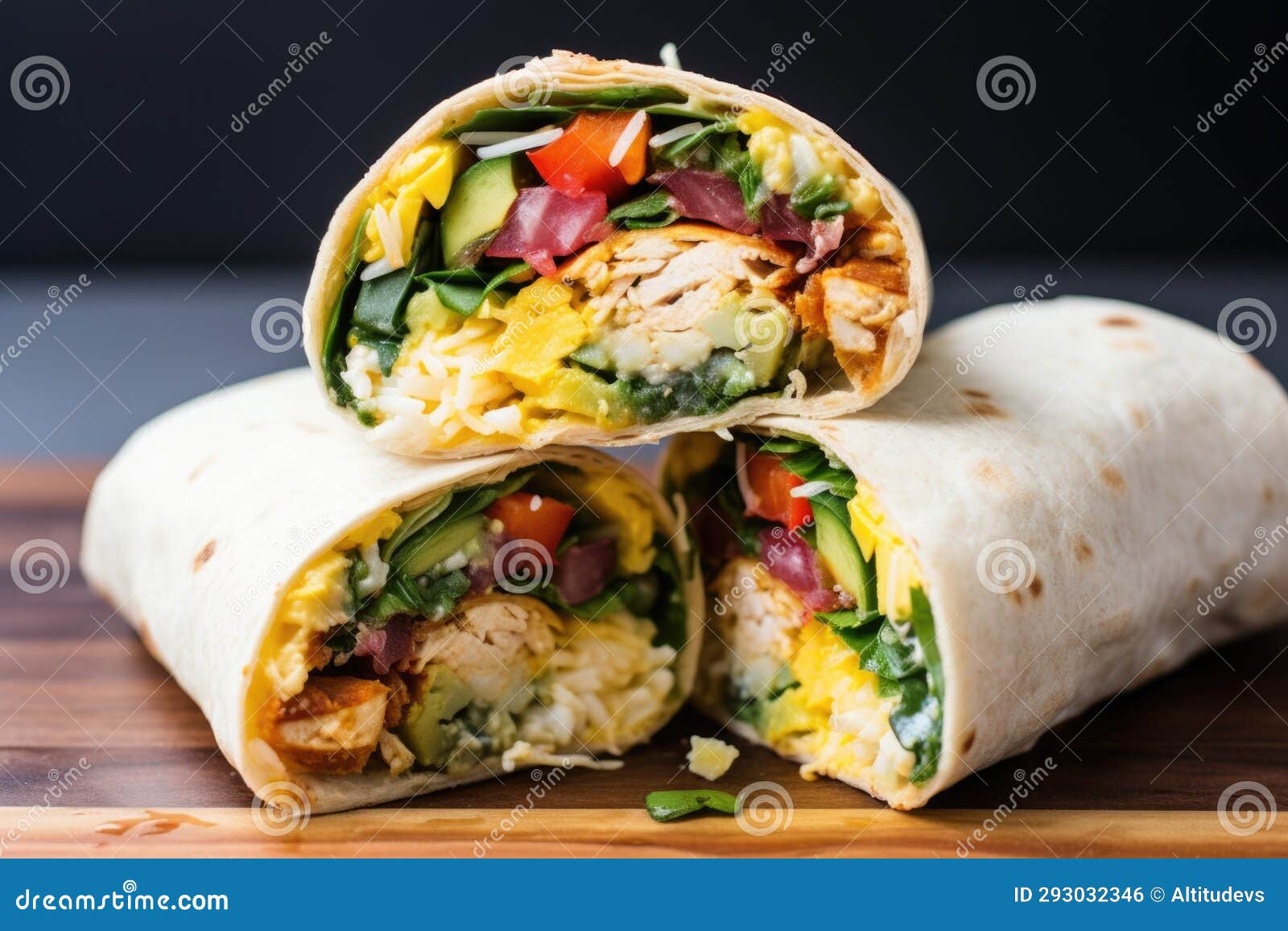 A Breakfast Burrito Cut in Half, Revealing Fillings Stock Illustration ...