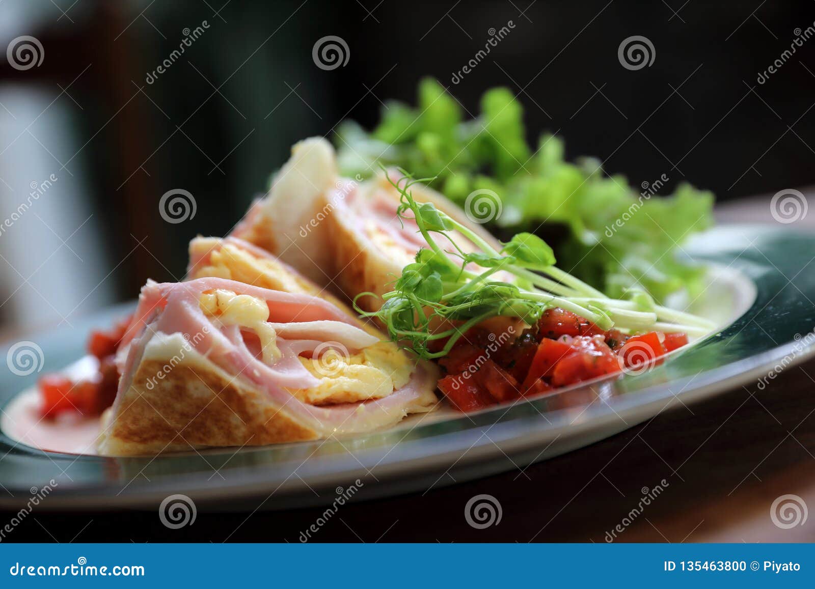 Breakfast Burrito Ham and Eggs with Salad Vintage Style Stock Photo ...