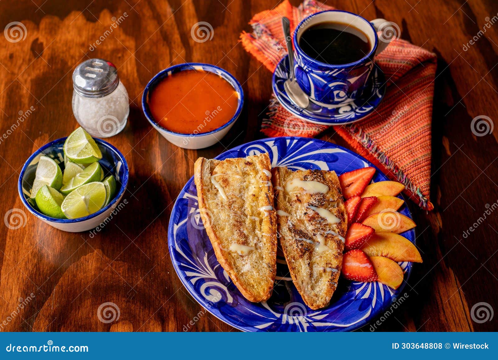 Breakfast in a Cafe, Including Fruit and Coffee, on a Table Stock Photo ...
