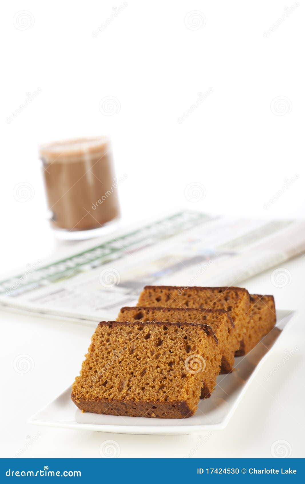 Breakfast Cake and Morning Paper Stock Photo - Image of beverage ...