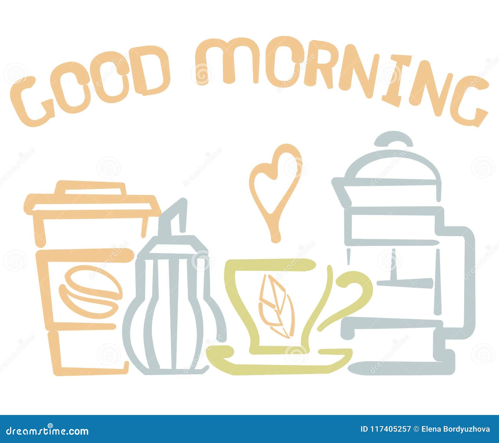 Breakfast Card with Tea and Coffee Objects and Lettering Good Morning ...