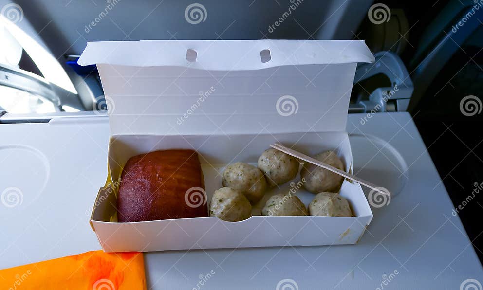Breakfast in a Cardboard Box on the Plane, Muffin and Muffin Stock ...