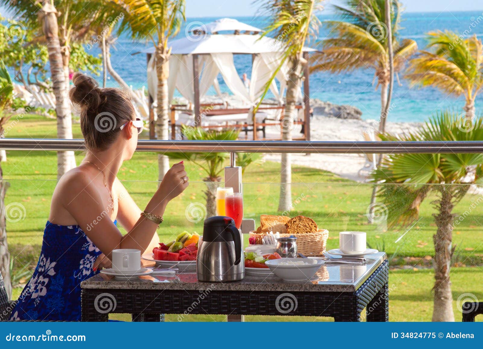 Breakfast on the Caribbean Beach Stock Image - Image of meal, holidays ...