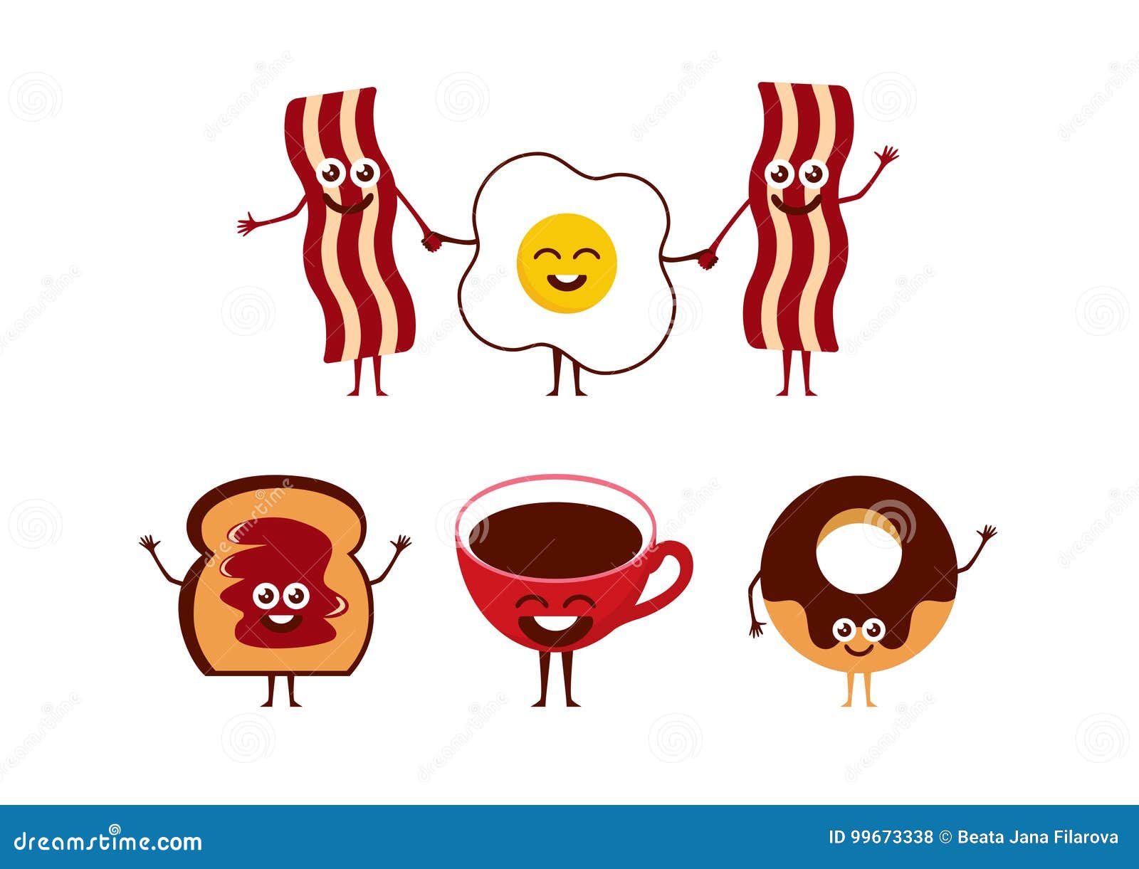 Breakfast cartoon icon set stock vector. Illustration of element - 99673338