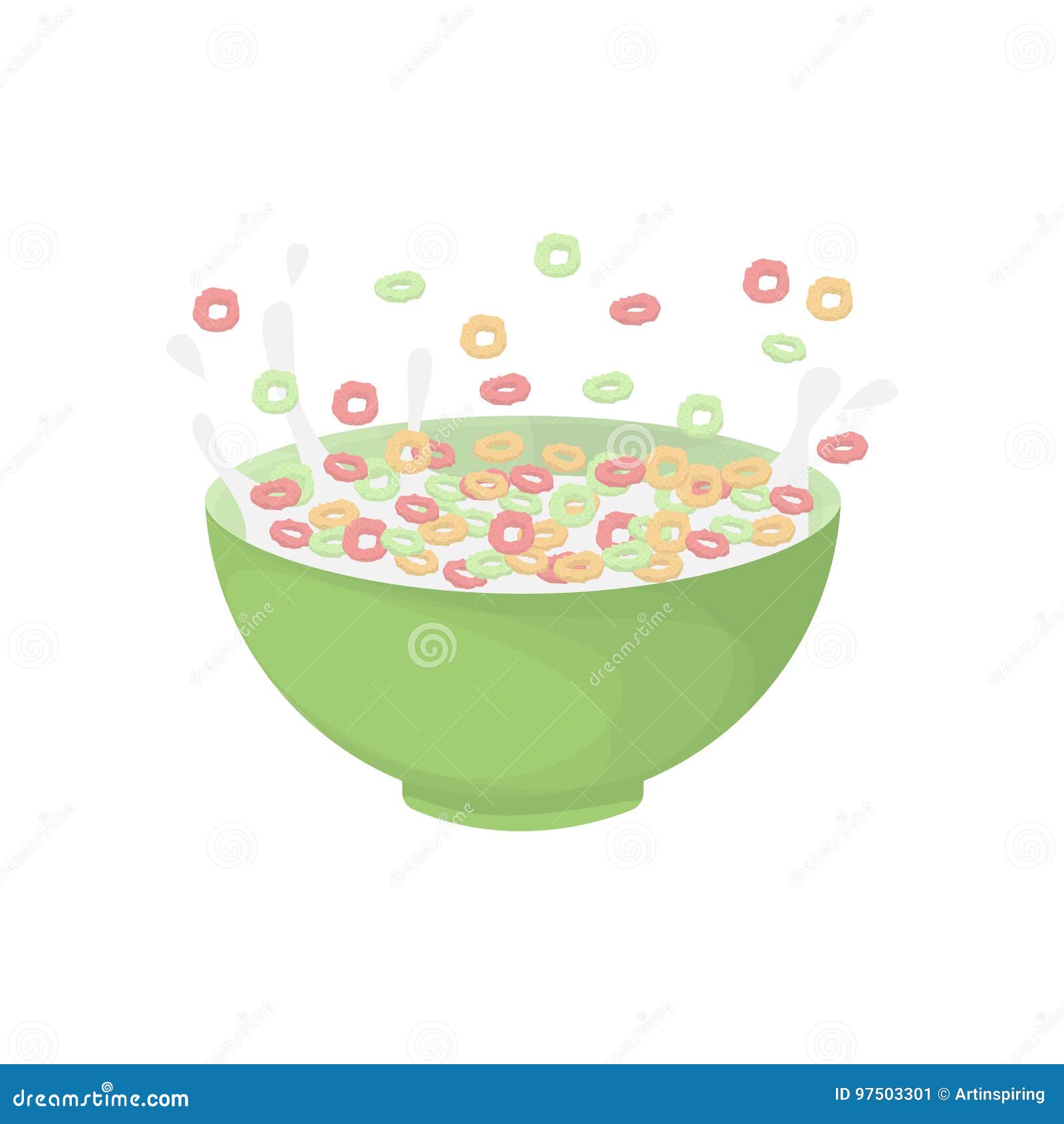 Cereal Bowl With Splash Milk And Cartoon Cow Vector Illustration ...