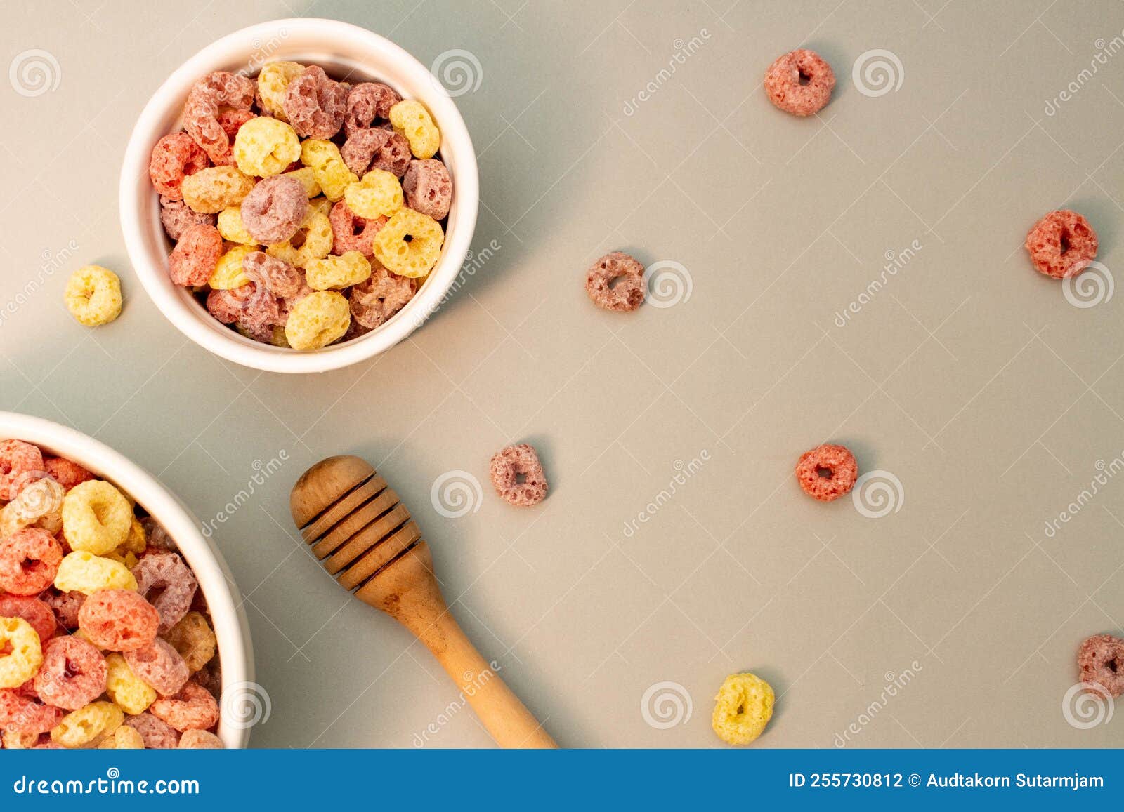 Breakfast Cereal Concept, Colorful Ring Cereals in Bowl and Falling on ...