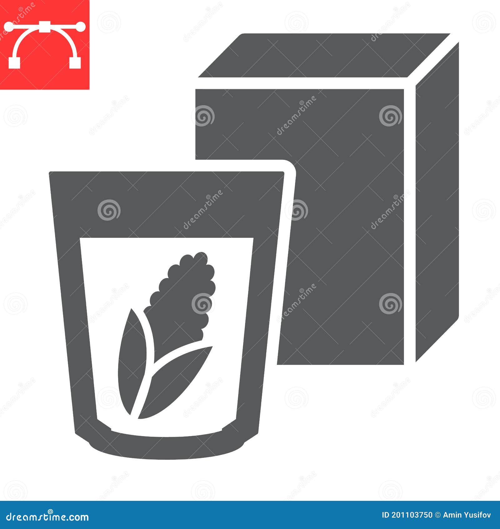 Breakfast Cereal Glyph Icon, Corn and Cereals, Cereal Box Sign Vector ...