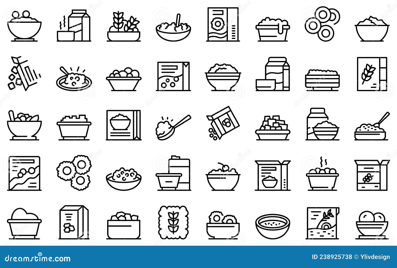 Breakfast Cereal Icons Set Outline Vector. Snack Granola Stock Vector - Illustration of package ...
