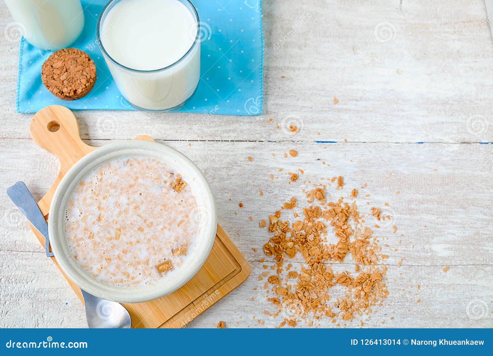 Cereal and Milk on the Table. Stock Photo - Image of fresh, clay: 126413014