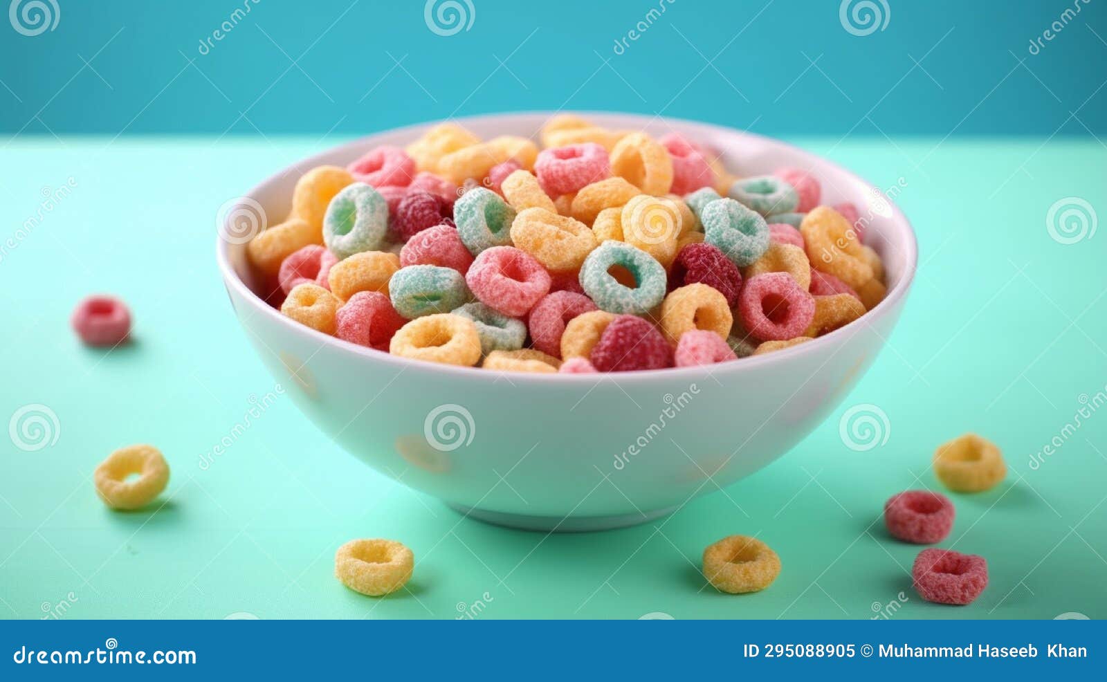 Breakfast Cereals in Various Colors are Presented in a Dish on a Blue ...