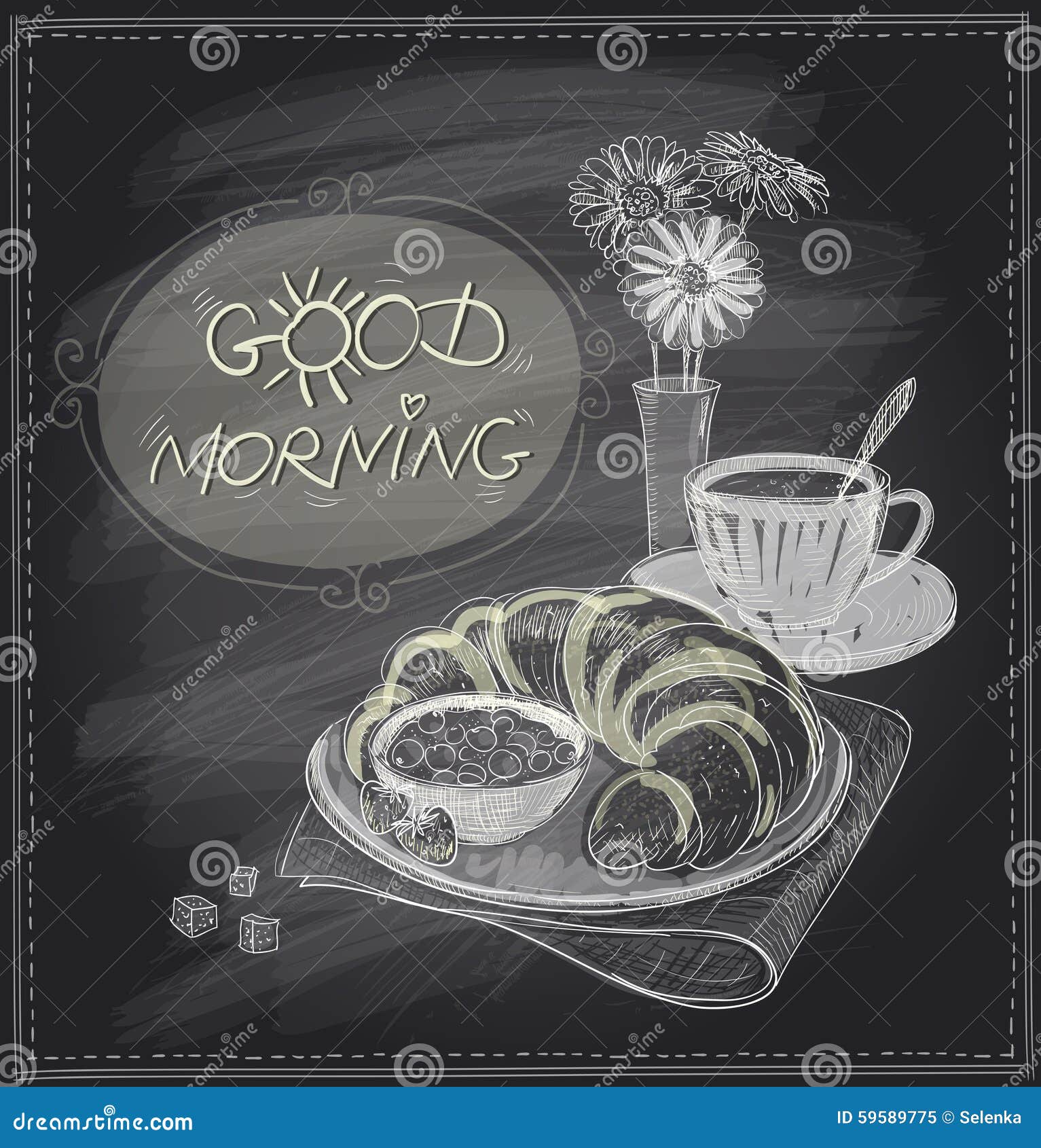 Breakfast Chalkboard Design with Croissant and Coffee. Stock Vector ...
