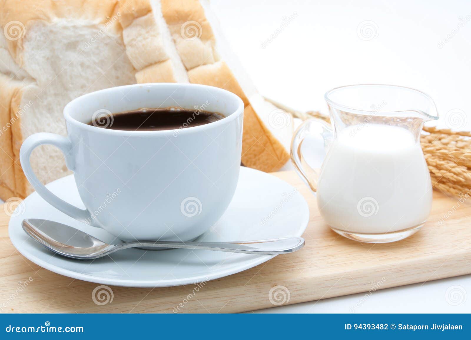 Breakfast with Coffee and Bread Isolated Stock Photo - Image of studio ...