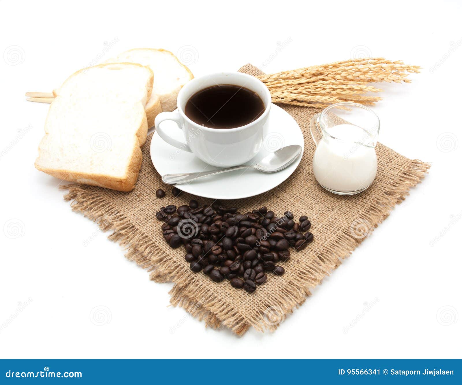 Breakfast with Coffee and Bread Isolated Stock Image - Image of ...