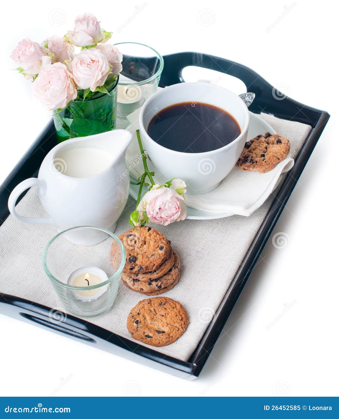 Breakfast, Coffee and Cookies on a Tray Stock Image - Image of milk ...