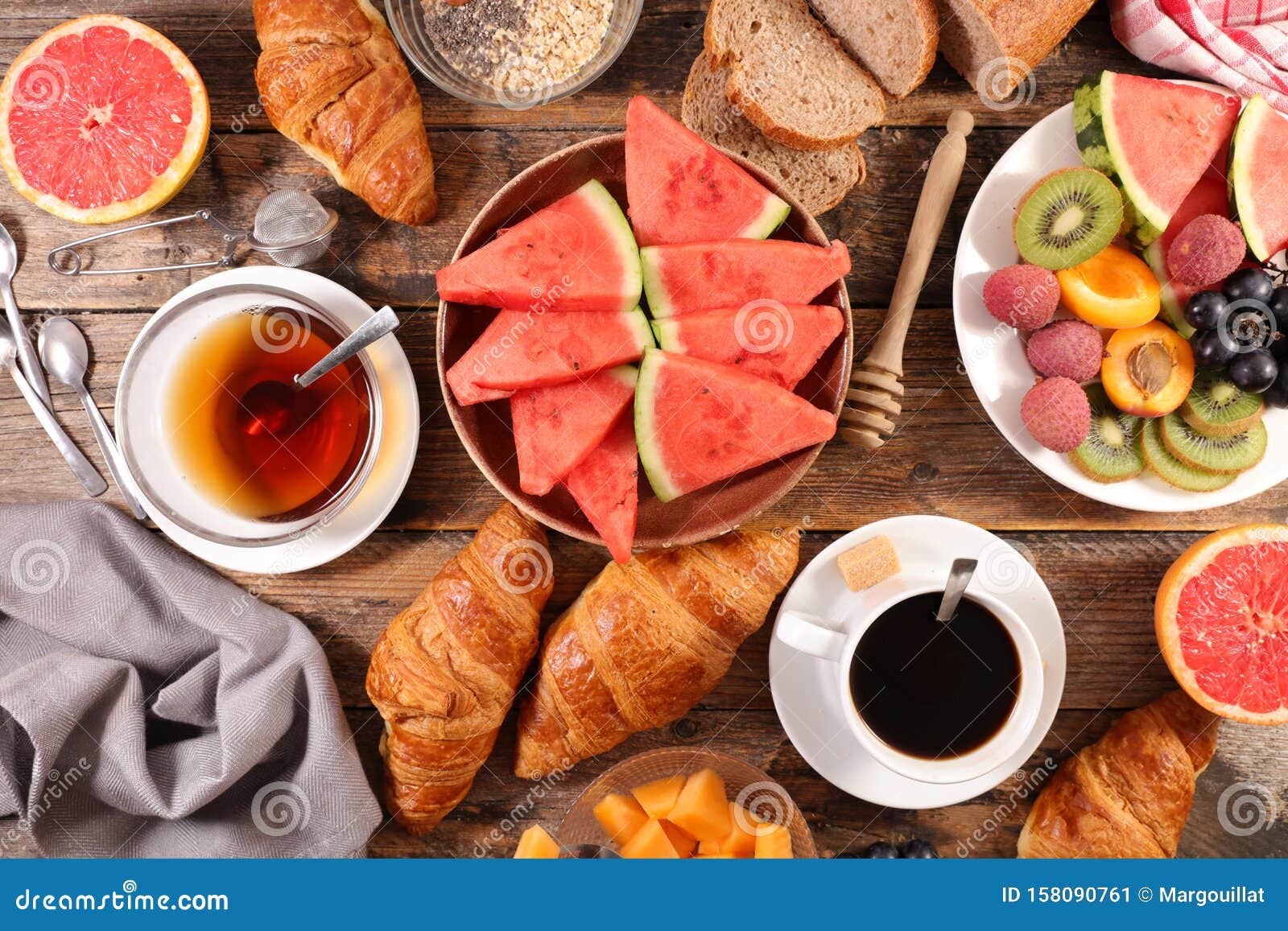 Breakfast with Coffee Cup and Fruit Stock Image - Image of continental ...