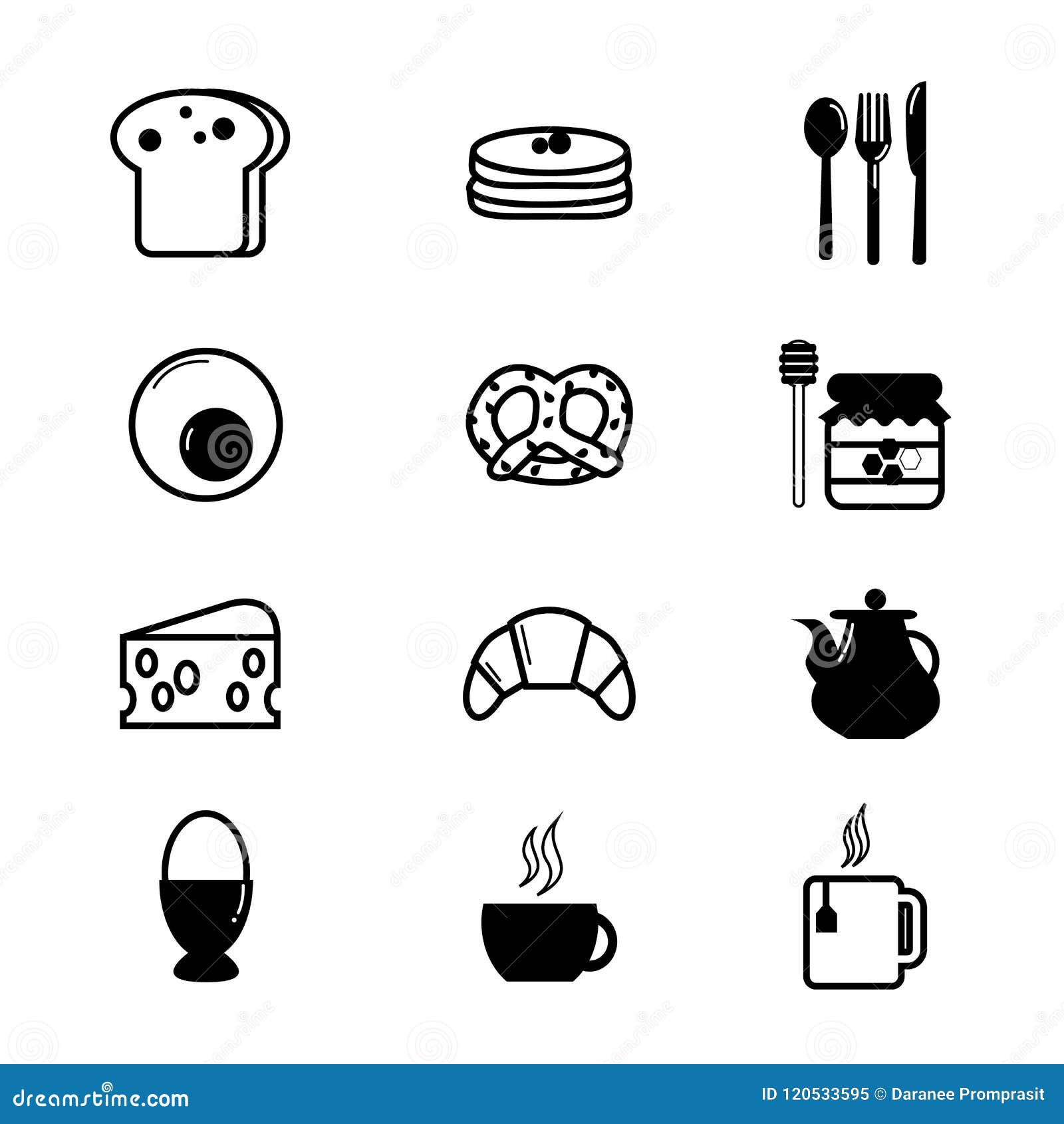 Breakfast and Coffee Icon Set. Stock Illustration - Illustration of ...