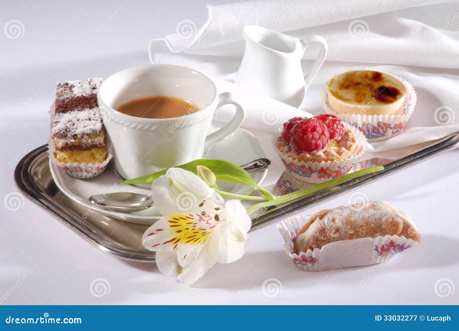 Breakfast Coffee and Pastries Stock Image - Image of flower, napkin ...