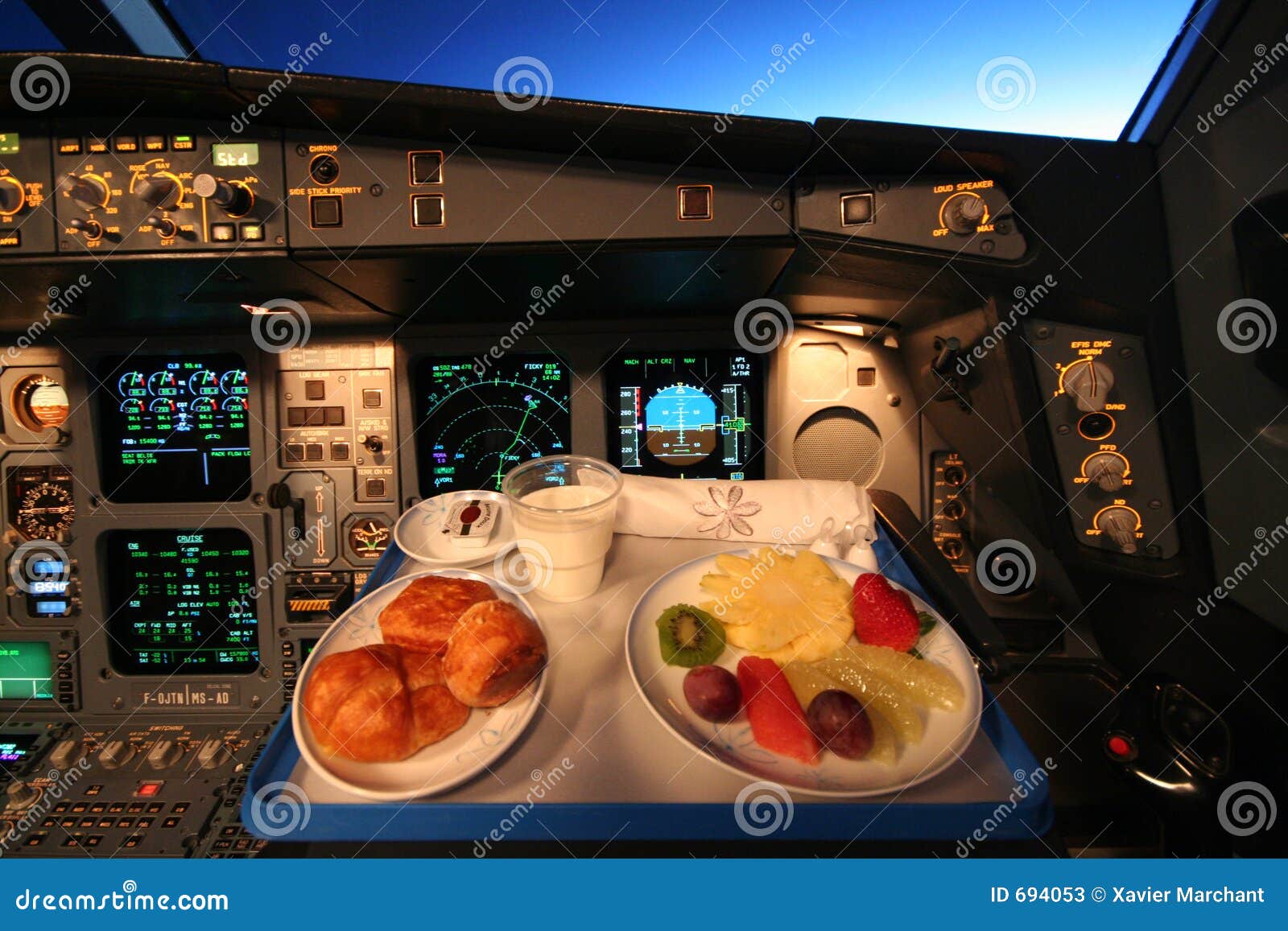 Breakfast in the cokpit stock image. Image of airplane - 694053