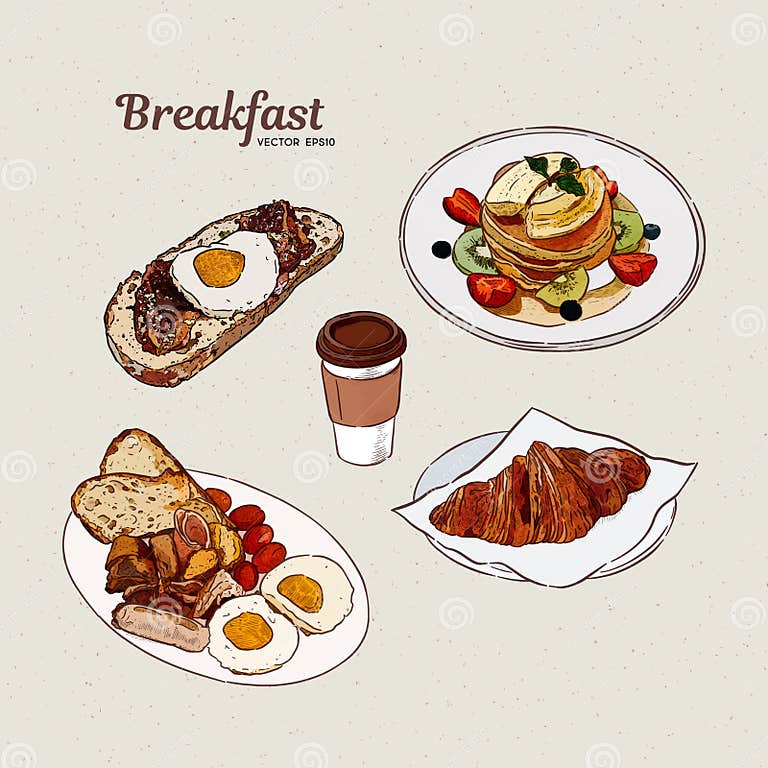 Breakfast Collection, Hand Draw Sketch Vector Stock Vector ...