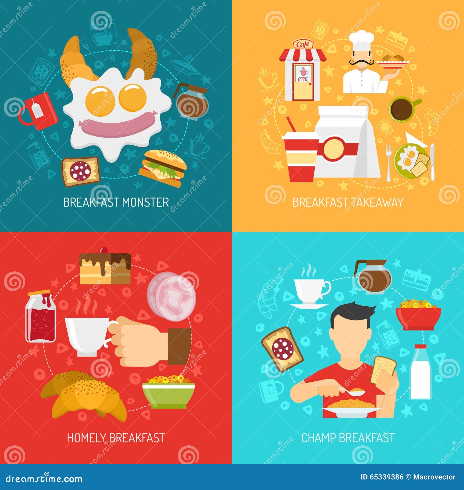 Breakfast Concept Card. Fried Egg Emoji Cartoon Character With Cup Of ...