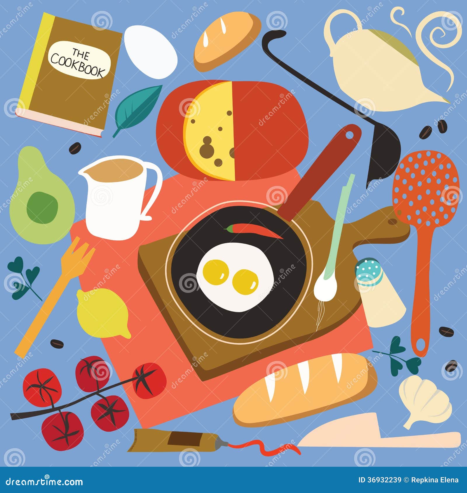 Breakfast cooking set stock vector. Illustration of bread - 36932239