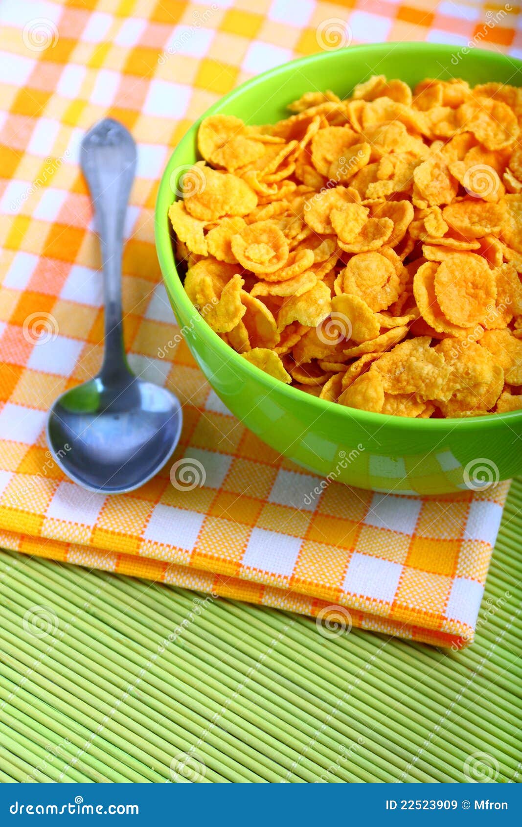 Breakfast Corn Flakes in Green Bowl Stock Image - Image of milk, brown ...