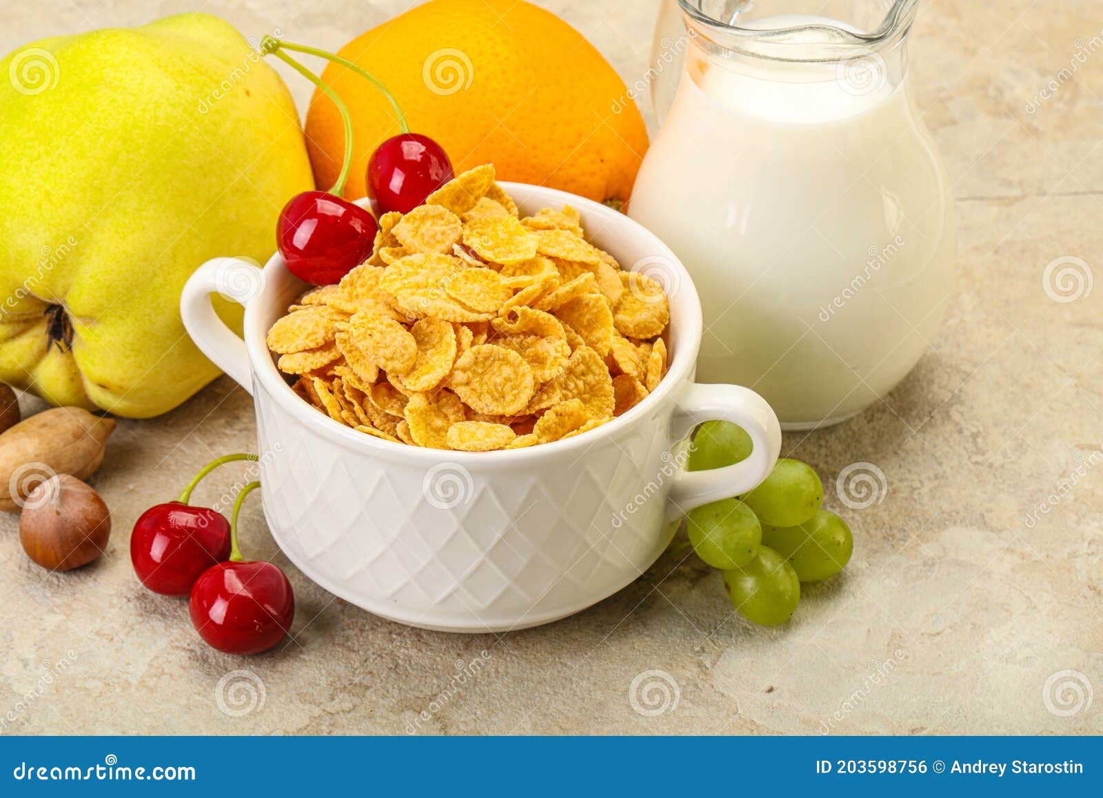 Breakfast with Corn Flakes and Milk Stock Photo - Image of delicious ...