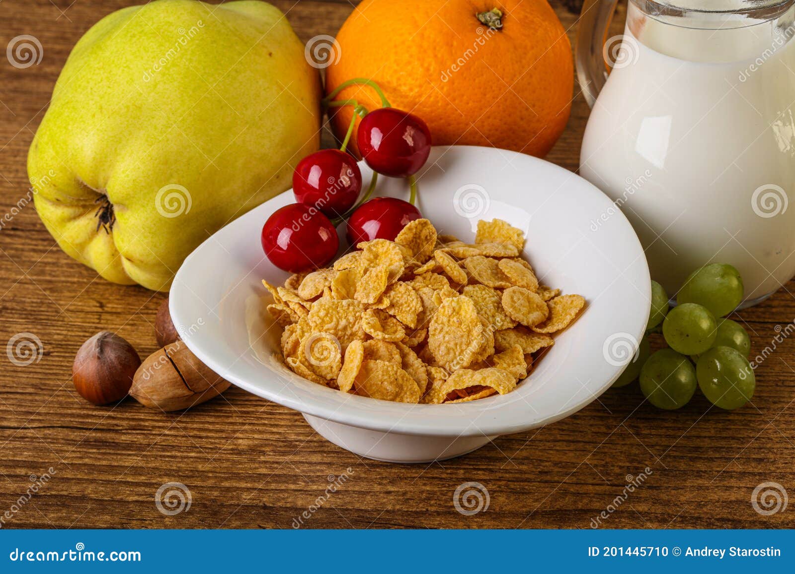 Breakfast with Corn Flakes and Milk Stock Photo - Image of isolated ...